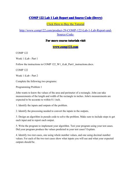 COMP 122 Lab 1 Lab Report and Source Code (Devry) / comp122dotcom