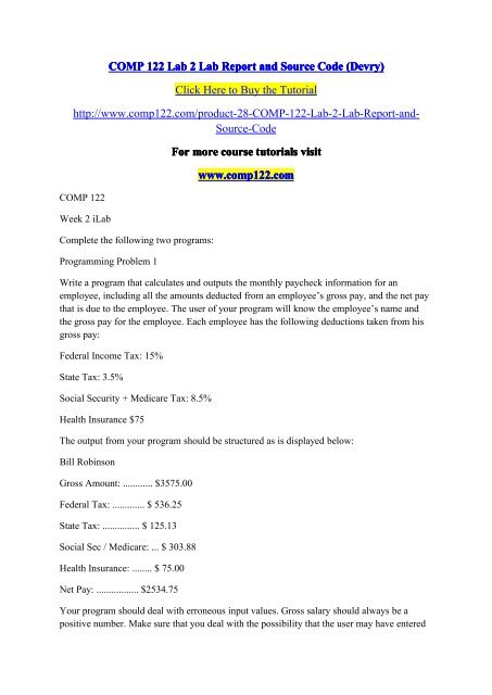 COMP 122 Lab 2 Lab Report and Source Code (Devry) / comp122dotcom