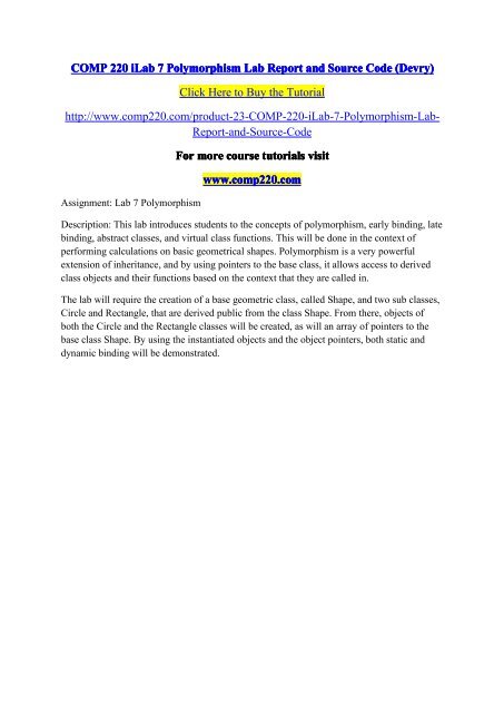 COMP 220 iLab 7 Polymorphism Lab Report and Source Code (Devry) / comp220dotcom