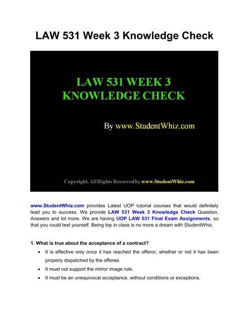 LAW 531 Week 3 Knowledge Check UOP Tutorial
