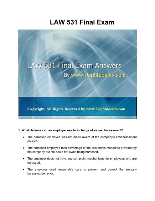 LAW 531 Final Exam Question Answers UOP Students