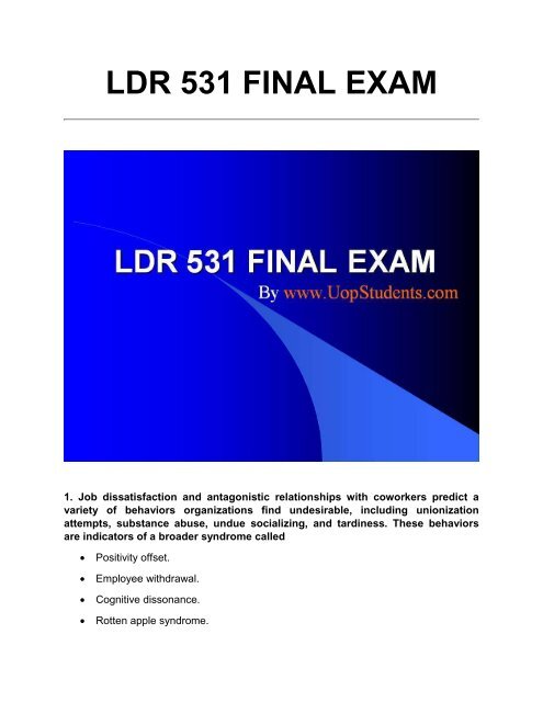 LDR 531 FINAL EXAM Question UOP Students