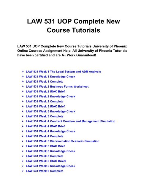 LAW 531 UOP Complete New Course Tutorials