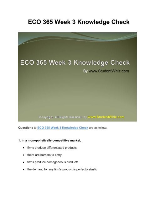 ECO 365 Week 3 Knowledge Check UOP Tutorial