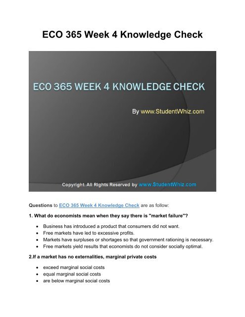 ECO 365 Week 4 Knowledge Check UOP Tutorial
