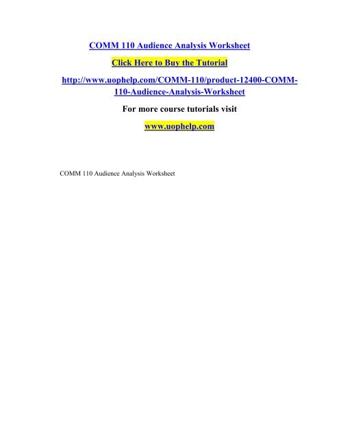 COMM 110 Audience Analysis Worksheet