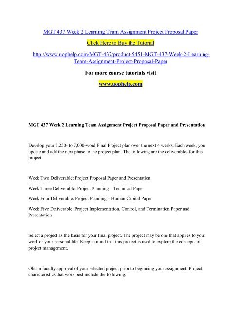 MGT 437 Week 2 Learning Team Assignment Project Proposal Paper
