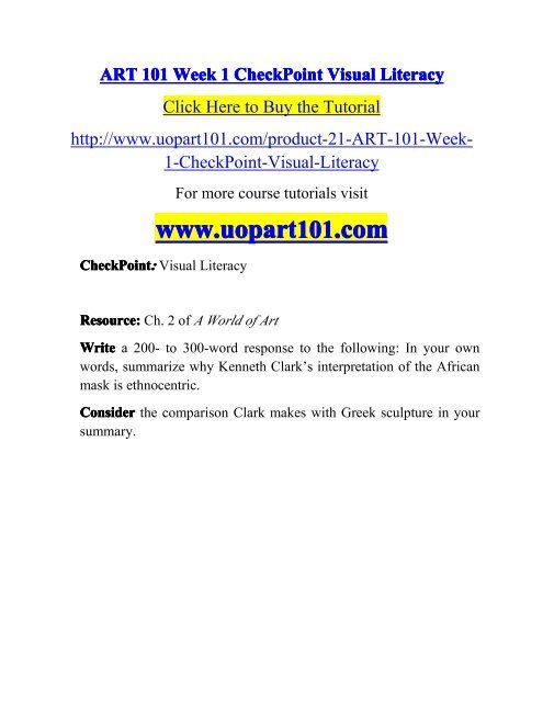 ART 101 Week 1 CheckPoint Visual -uopart101dotcom