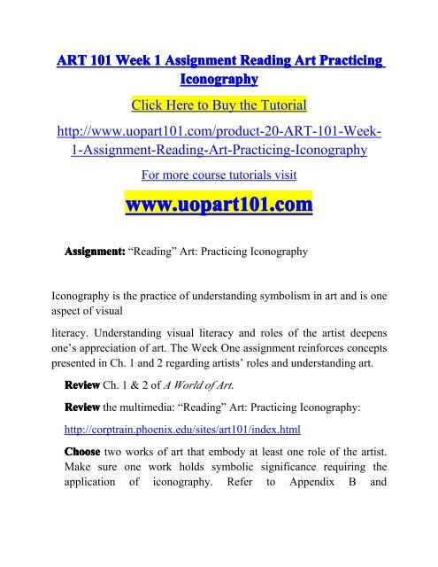 ART 101 Week 1 Assignment Reading -uopart101dotcom
