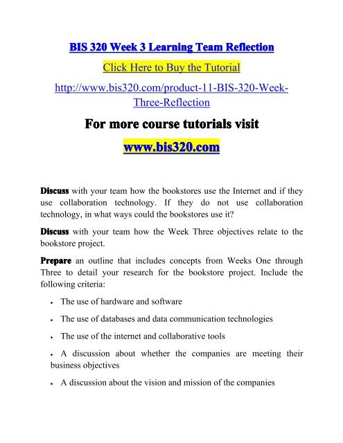 BIS 320 Week 3 Learning Team Reflection-bis320dotcom