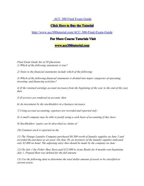 ACC 300 Final Exam Guide/ acc300tutorialdotcom