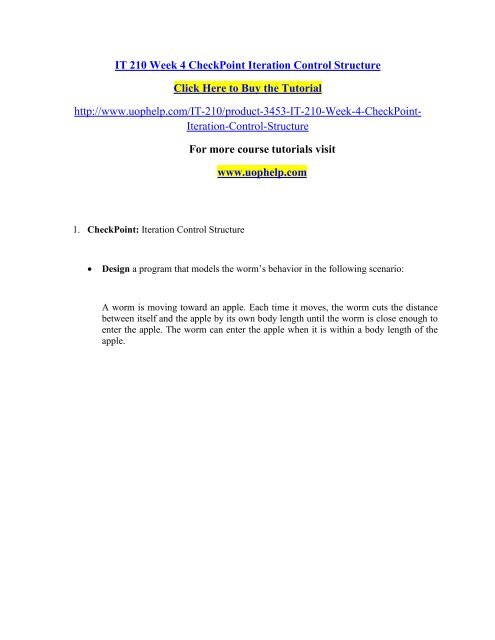It 210 Week 4 Checkpoint Iteration Control Structure Uophelp