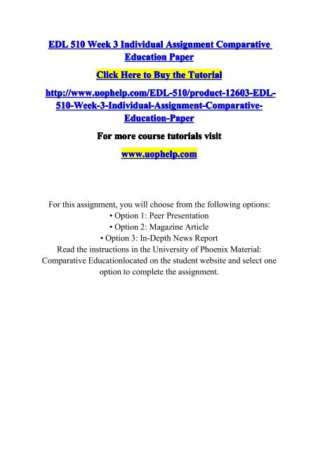 EDL 510 Week 3 Individual Assignment Comparative Education Paper/UOPHELP
