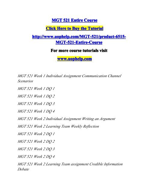 MGT 521 Entire Course