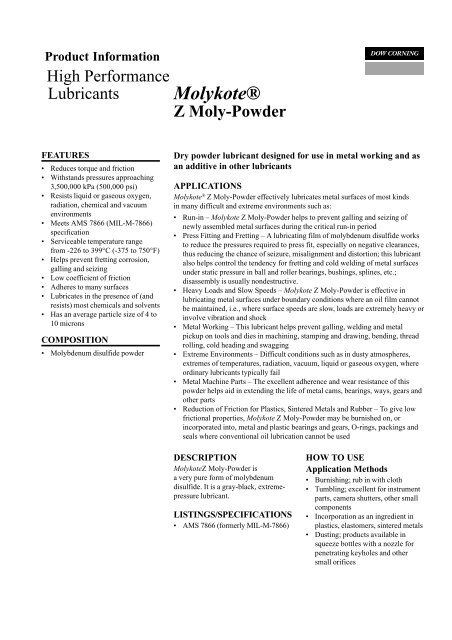 molykote z data sheet - ChemCenters