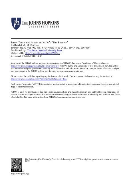 Time, Tense and Aspect in Kafka's "The Burrow" - Research at UVU