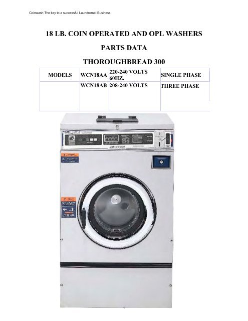 18 lb. coin operated and opl washers parts data ... - Laundry Nation