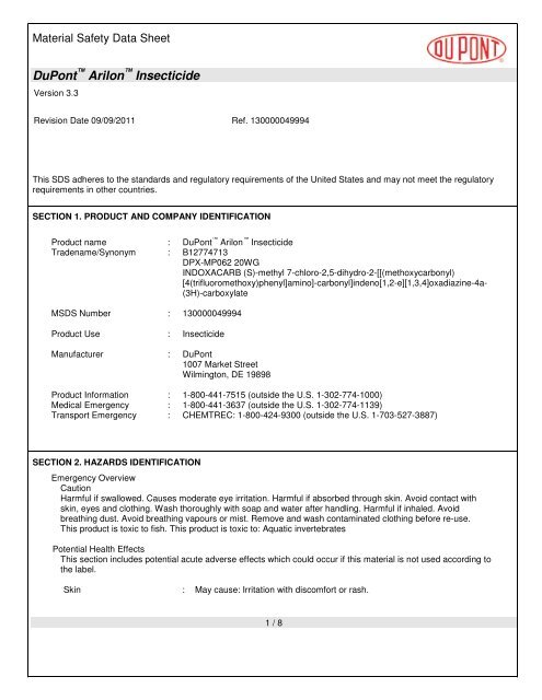 DuPont Arilon Insecticide MSDS