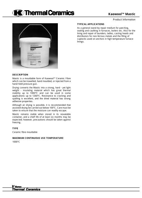 Kaowool Mastic.pdf - SIG Technical Insulation