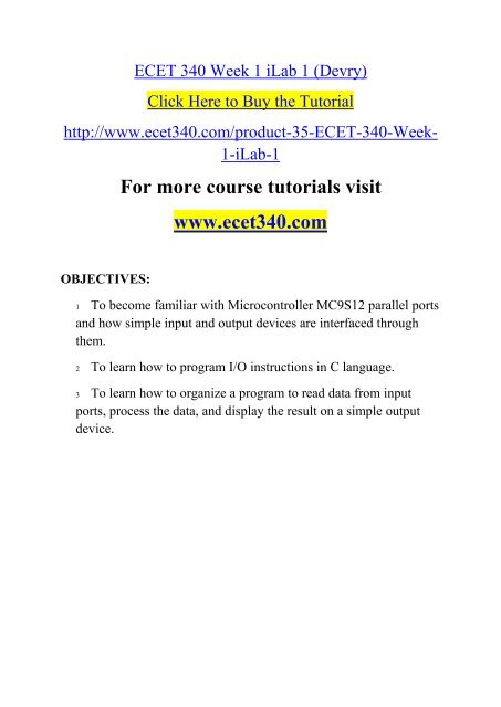 ECET 340 Week 1 iLab 1 (Devry)