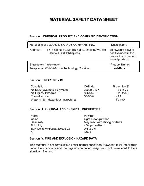 Material Safety Data Sheet - Bostik Philippines Inc.