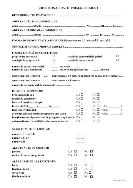 CHESTIONAR DATE PRIMARE CLIENT - Aquatim