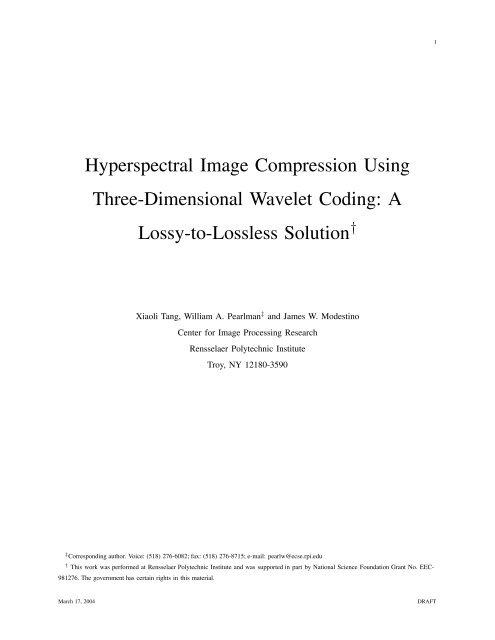 Hyperspectral Image Compression Using Three ... - ECSE