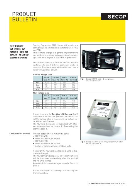 PRODUCT BULLETIN - Secop