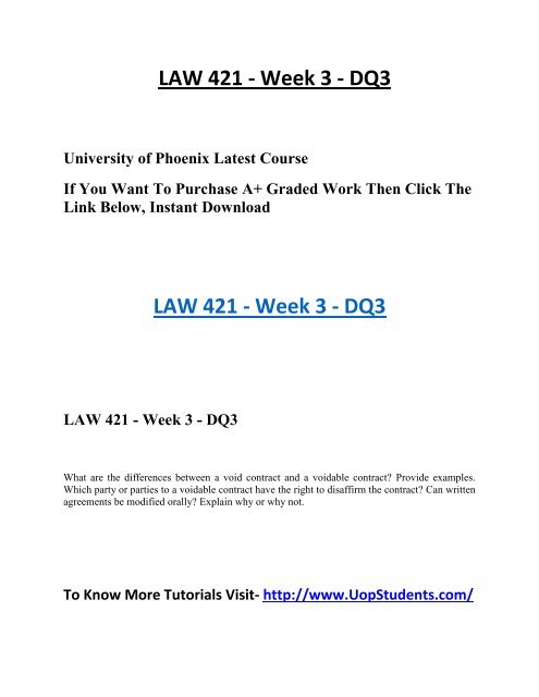 LAW 421 Week 3 DQ 3 UOP Students