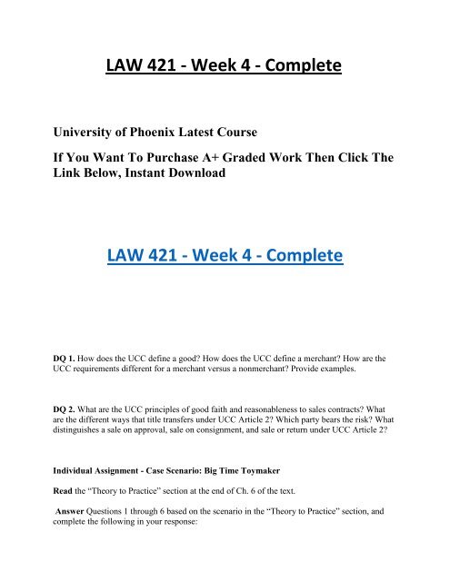 LAW 421 Week 4 Complete UOP Students