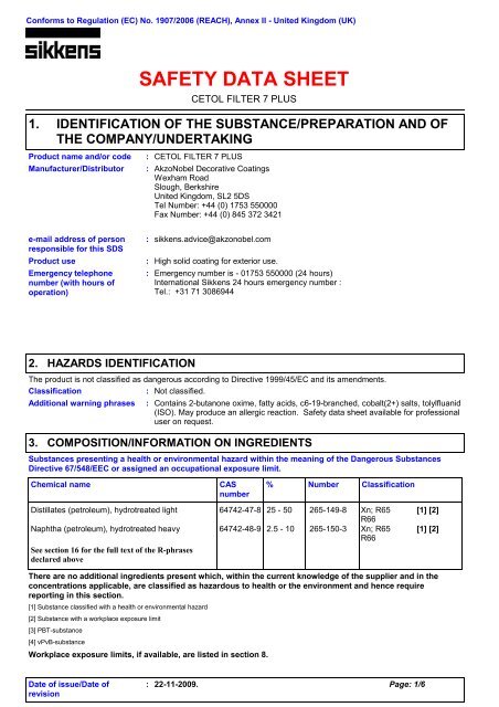 Safety Datasheet - Sikkens