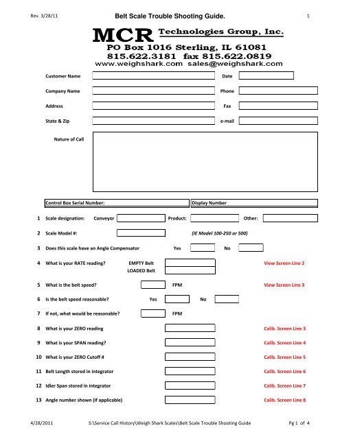 Belt Scale Troubleshooting Guide - MCR Technologies Group, Inc.
