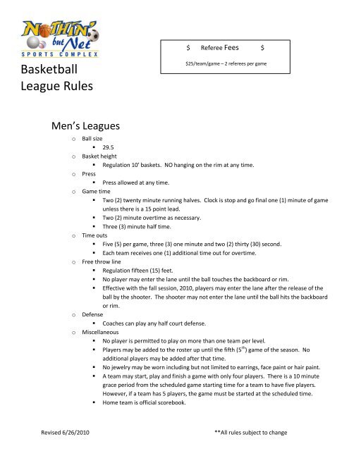 Basketball League Rules
