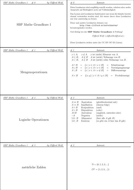 SBP Mathe Grundkurs 1 Mengenoperationen Logische ... - Clifford