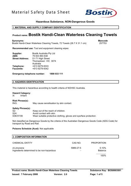 Bostik Handi-Clean Waterless Cleaning Towels - The Waterproofing ...