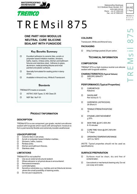 TREMsil 875 Data Sheet - Waterproofing Warehouse