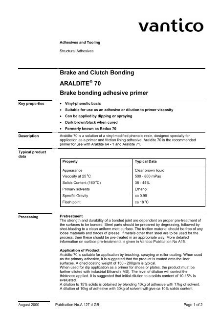 Brake and Clutch Bonding ARALDITE 70 Brake bonding adhesive ...