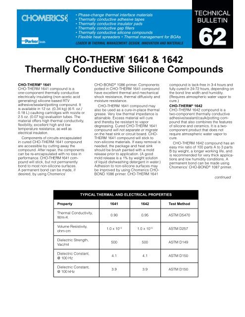 CHO-THERM® 1641 & 1642 Thermally Conductive Silicone ... - Parker