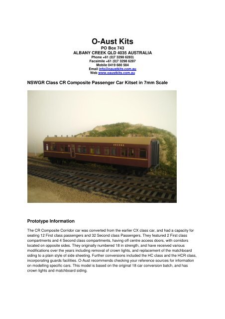 NSWGR CR Composite Passenger Coach - O-Aust Kits
