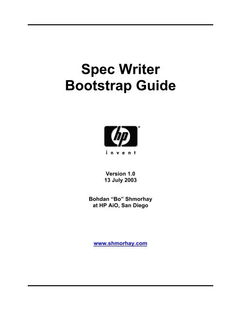 Spec Writer Bootstrap Guide Shmorhay