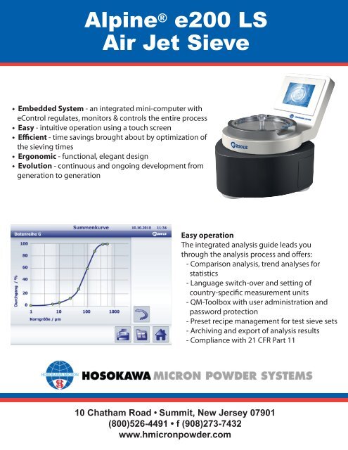 Alpine e200-LS front 2-9-2011.ai - Hosokawa Micron Powder Systems