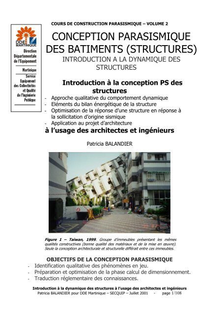 CONCEPTION PARASISMIQUE DES BATIMENTS ... - Le Plan SÃ©isme