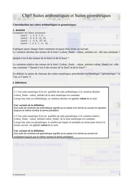 les Suites arithmétiques ou géométriques