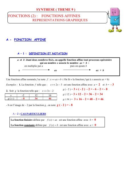 FONCTIONS (2) : FONCTIONS AFFINES