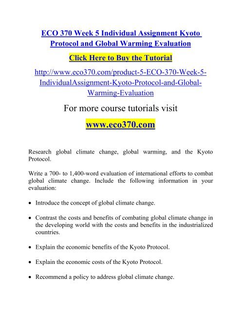 ECO 370 Week 5 Individual Assignment Kyoto Protocol and Global Warming ...