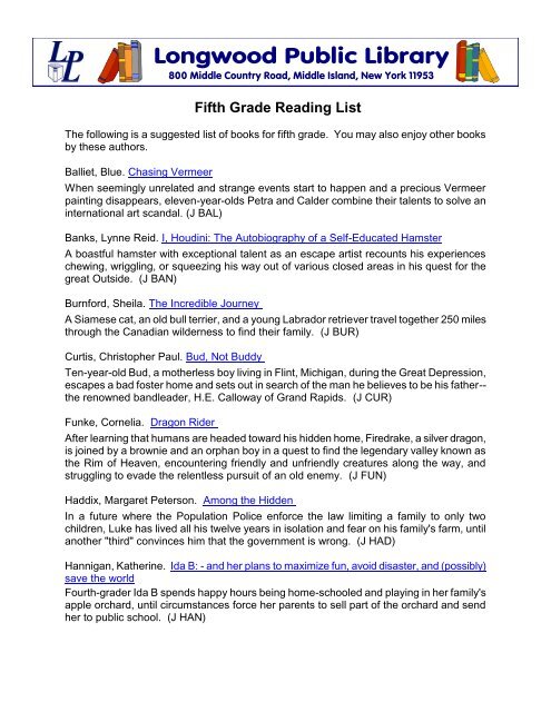 Fifth Grade Reading List - Longwood Public Library