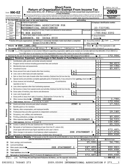 Short Form Return of Organization Exempt From Income Tax ... - IAMG