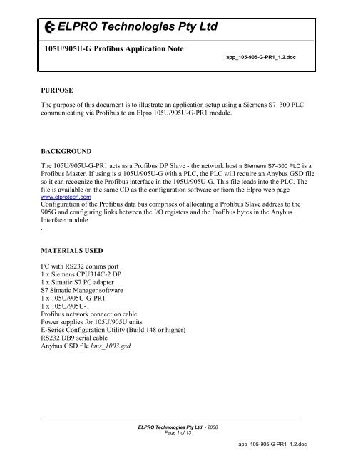 Tabateq Catalogue, 105U/905U-G Profibus Application Note
