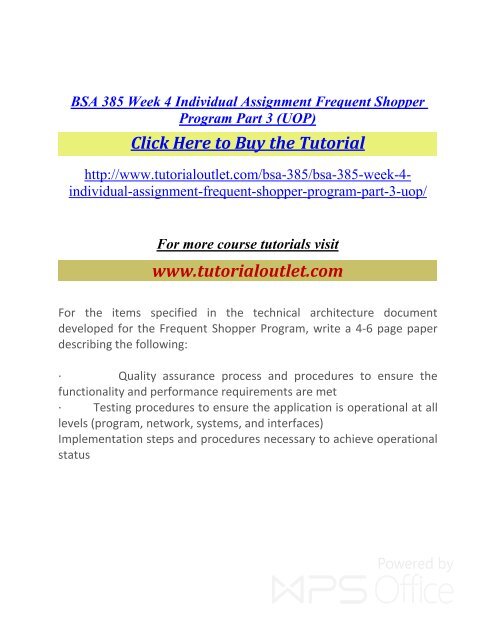 BSA 385 Week 4 Individual Assignment Frequent Shopper Program Part 3.pdf
