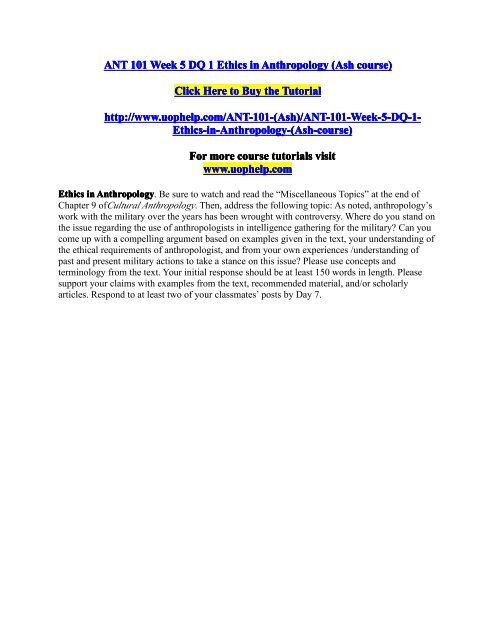 ANT 101 Week 5 DQ 1 Ethics in Anthropology.pdf